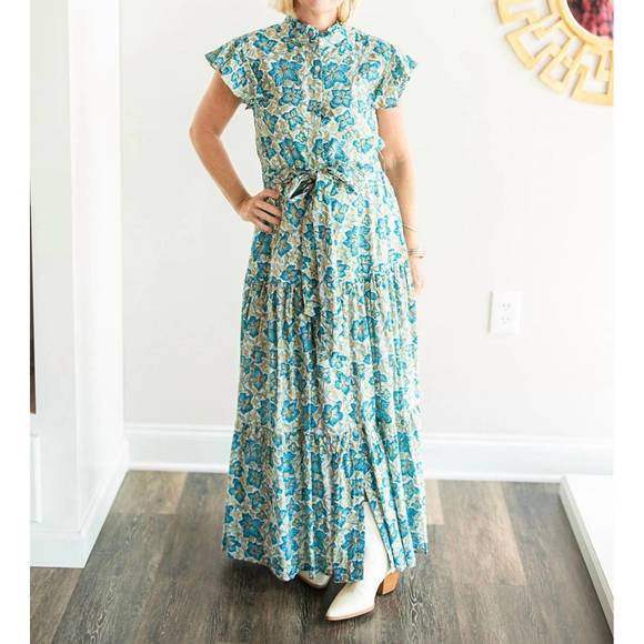 Oliphant | Dresses | New Oliphant Button Front Maxi Dress In Blue Gold ...